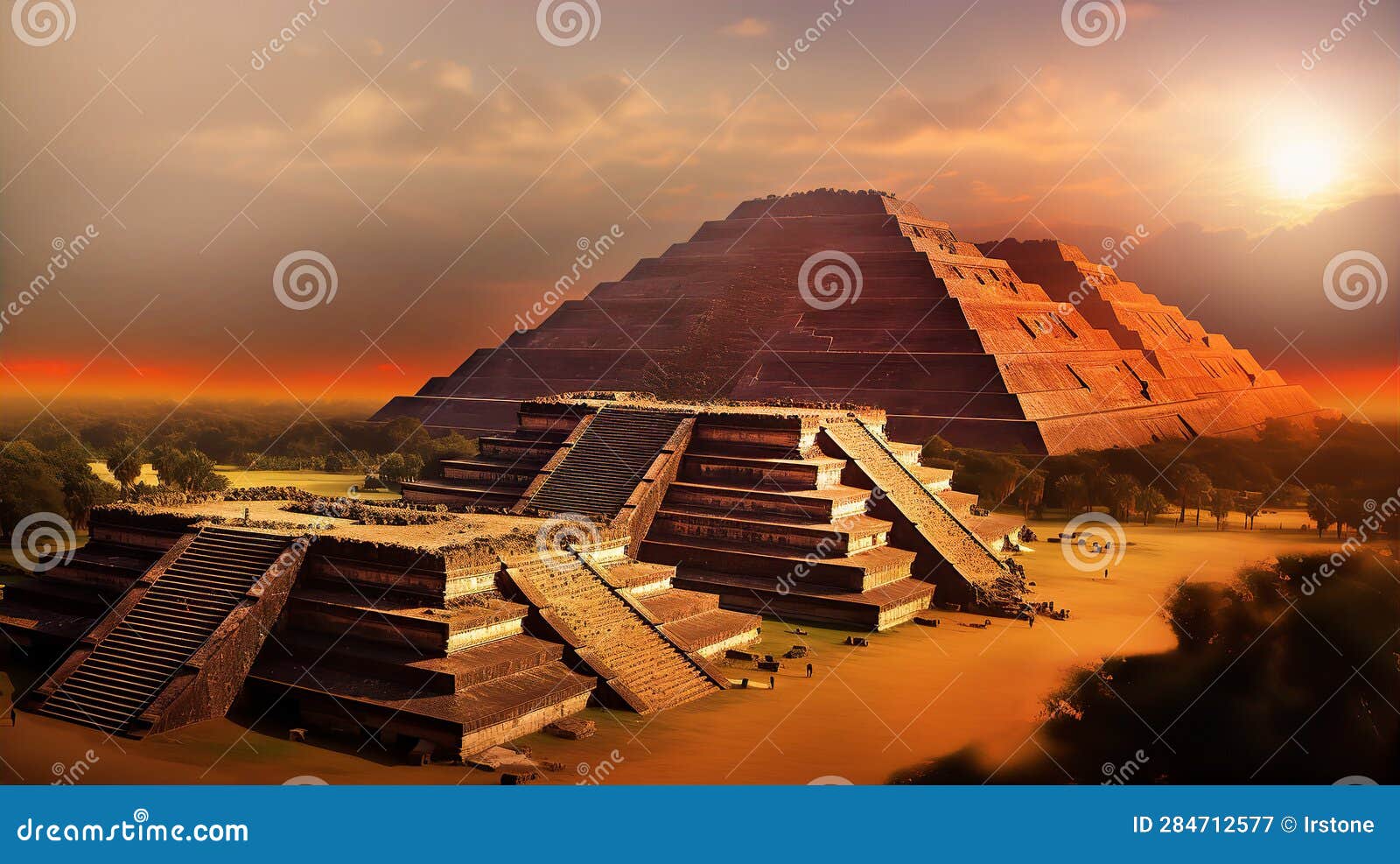 Beautiful Mayan Pyramid Complex at Sunset with Dramatic Sky Stock ...