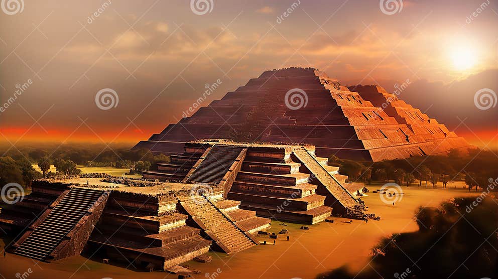 Beautiful Mayan Pyramid Complex at Sunset with Dramatic Sky Stock ...