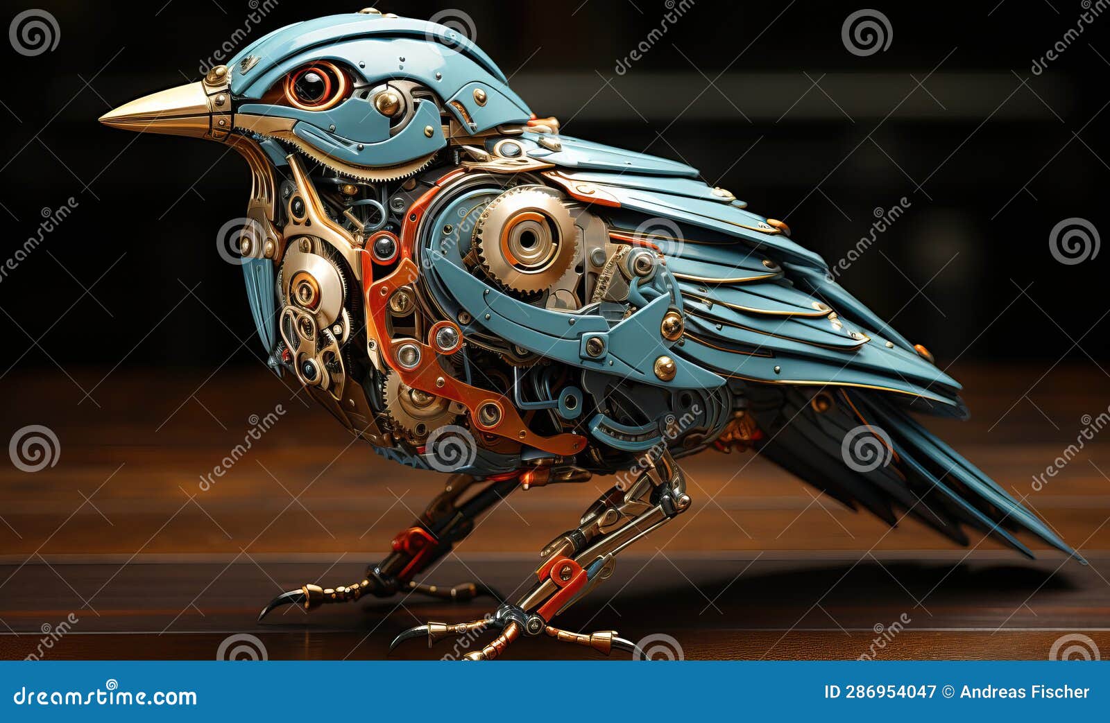 Beautiful Mechanical Bird, Steampunk Animal, 3d Illustration. Stock ...