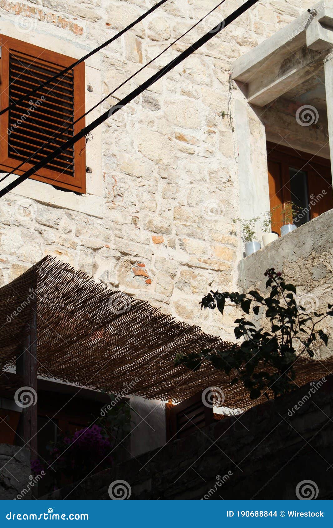 Beautiful Medieval Style White Building with Brown Blinds Stock Photo ...