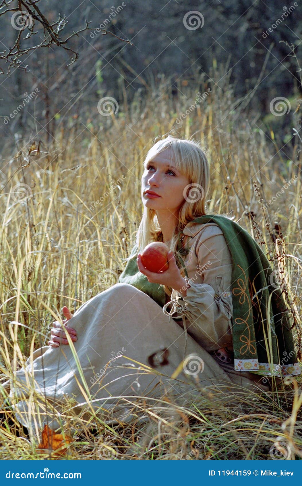 Beautiful Medieval Woman Sitting on Glade Stock Image - Image of ...