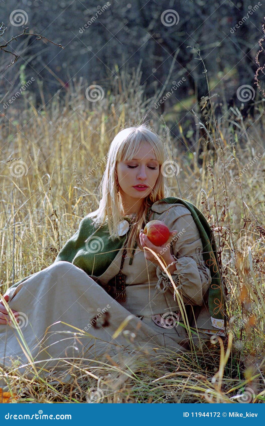Beautiful Medieval Woman Sitting on Glade Stock Photo - Image of ...