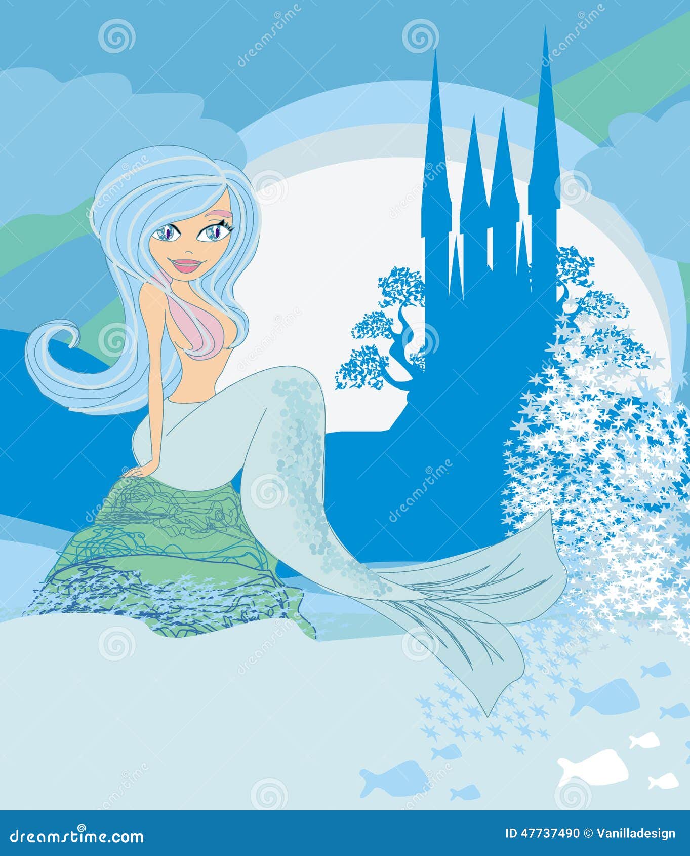 Mermaid S Castle At Ocean Bottom. Cartoon Vector | CartoonDealer.com ...