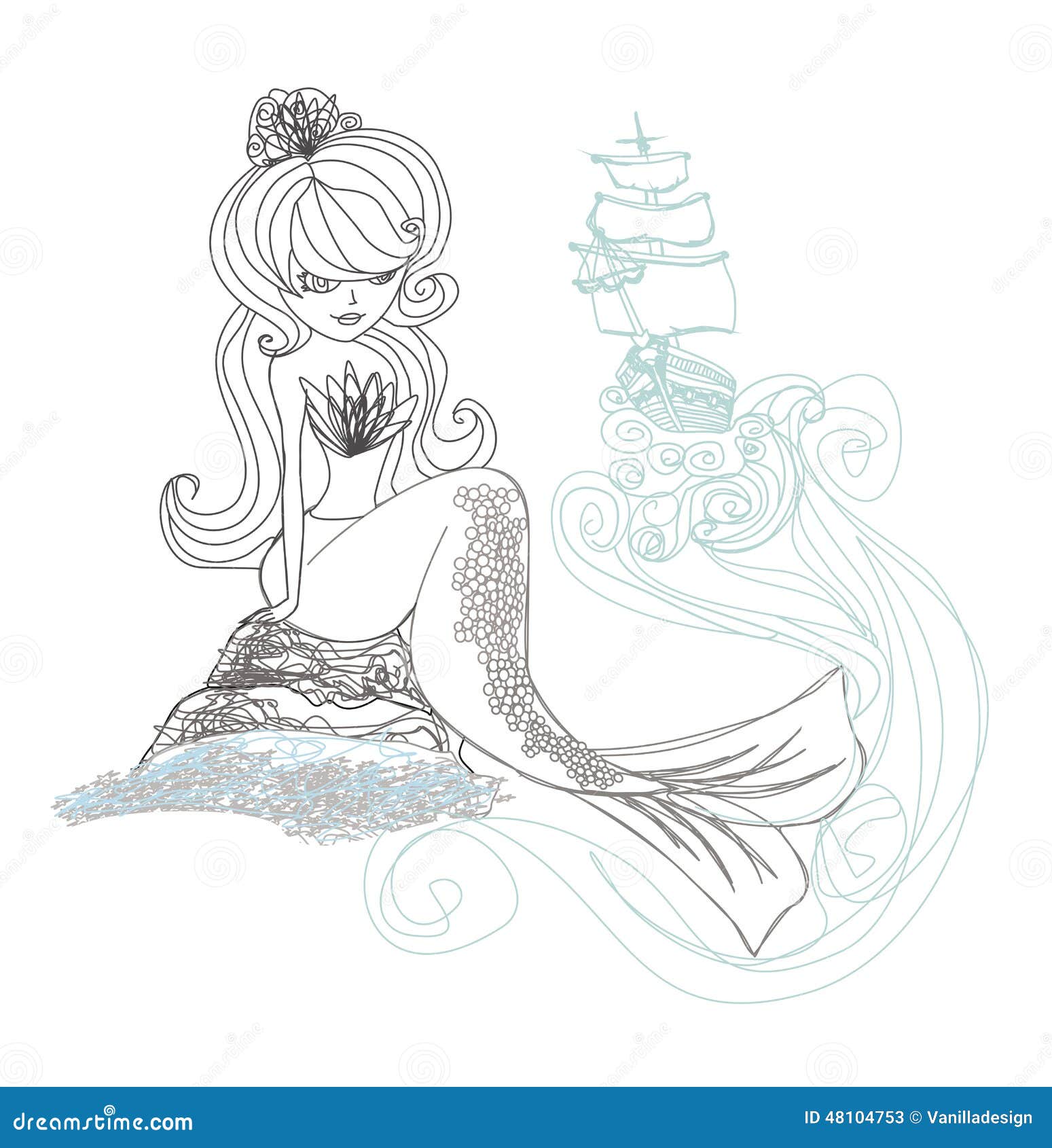 Beautiful Mermaid - Doodle Illustration Stock Vector - Illustration of ...