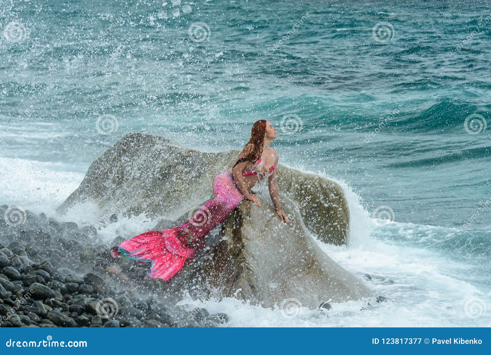 Beautiful Mermaid on Sea Shore Stock Image - Image of siren, pretty ...