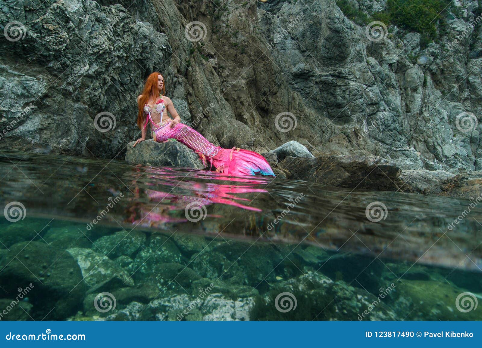 Beautiful Mermaid on Sea Shore Stock Photo - Image of nature, ocean ...