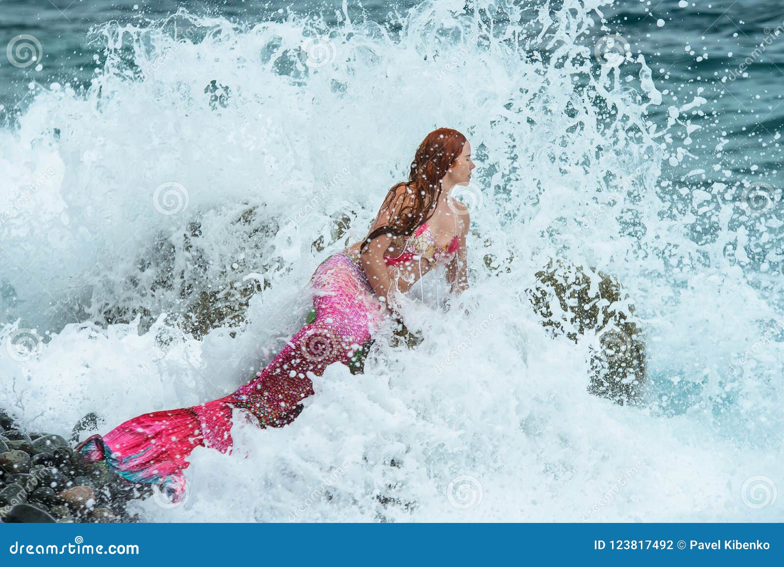 Beautiful Mermaid on Sea Shore Stock Photo - Image of beautiful, nature ...