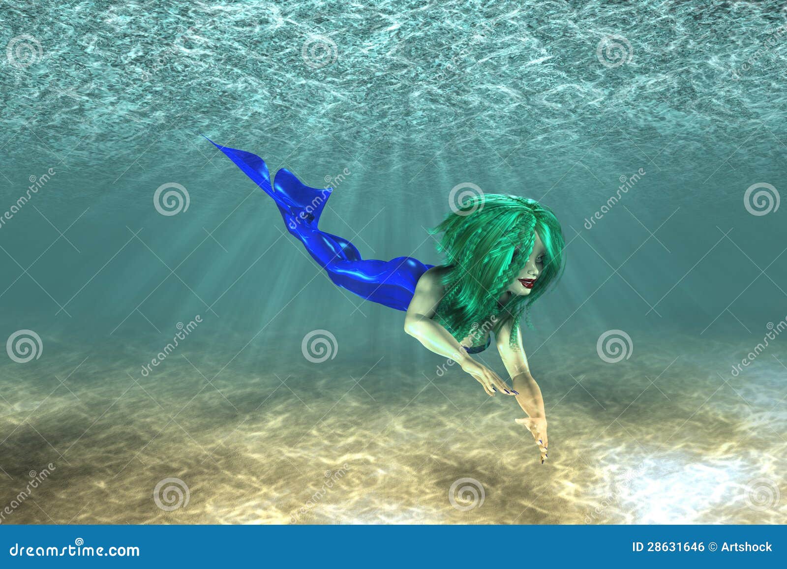 Beautiful mermaid swimming stock illustration. Illustration of ...