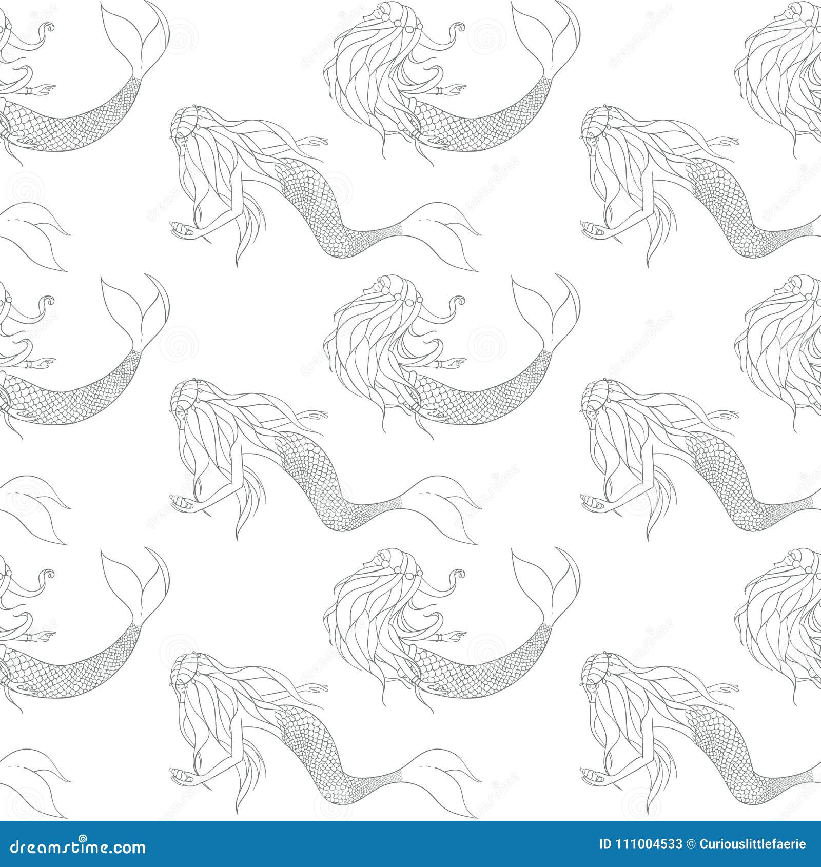 Beautiful Mermaids Contours Vector Seamless Pattern Underwater
