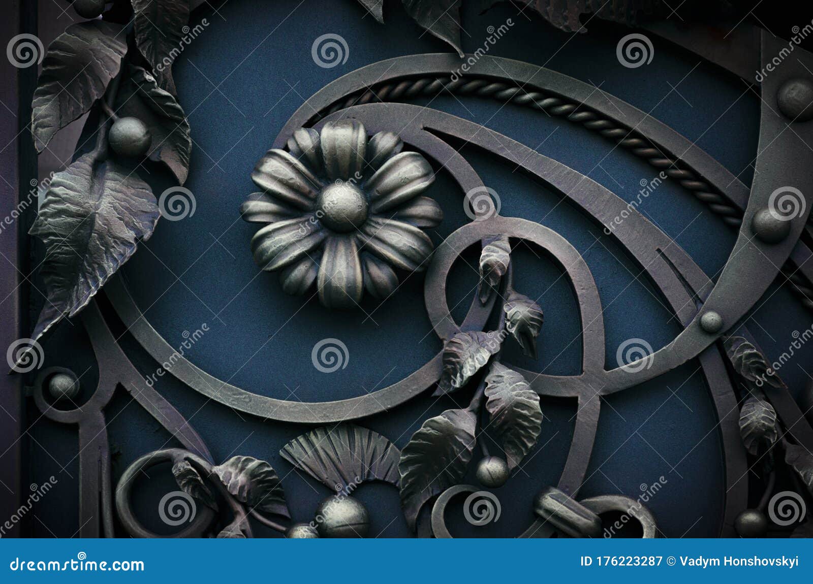 Beautiful Metal Gate with Wrought Iron Elements Stock Image - Image of ...