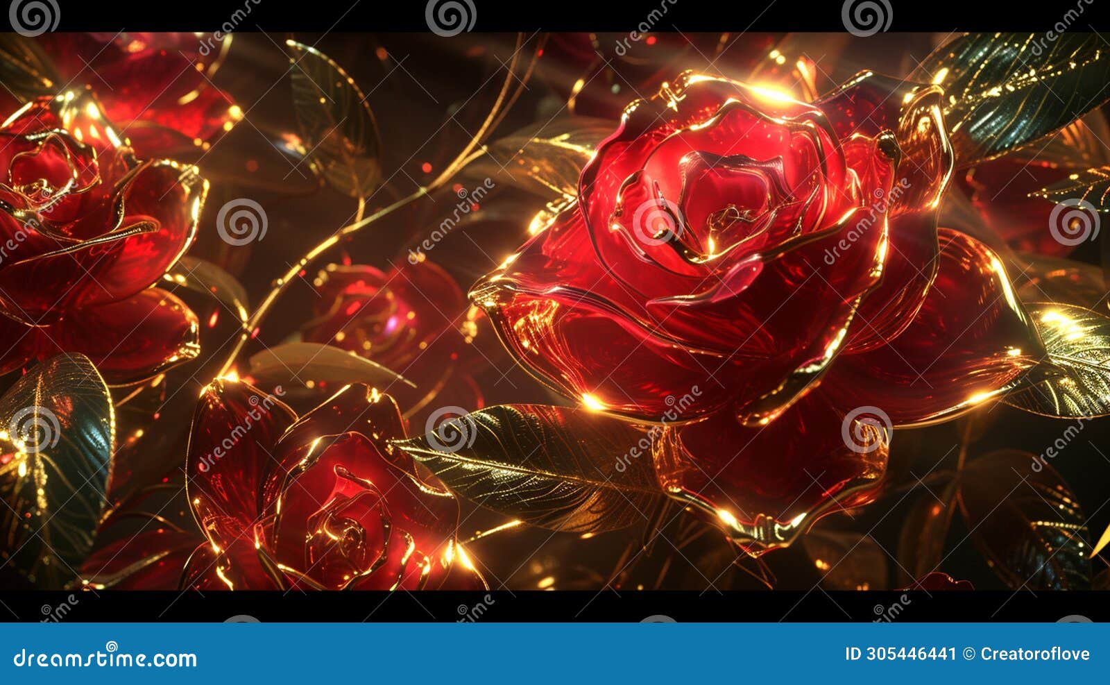 Beautiful Metalic Glowing Red Roses Stock Illustration - Illustration ...