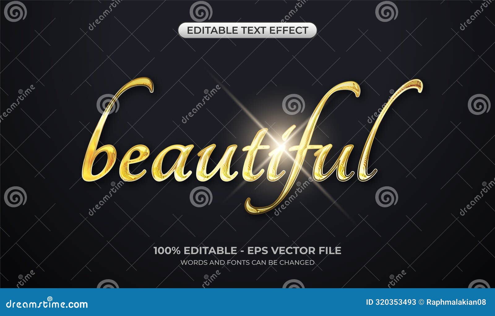 Beautiful Metallic Text Effect. Editable Shiny Gold Text Effect Stock ...