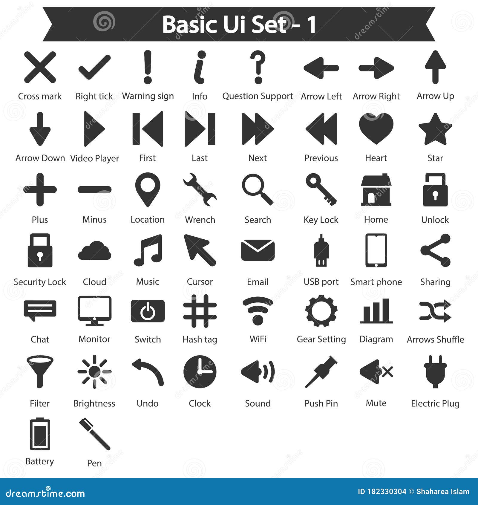 Basic Ui Icon Set - Black Series Stock Vector - Illustration of ...