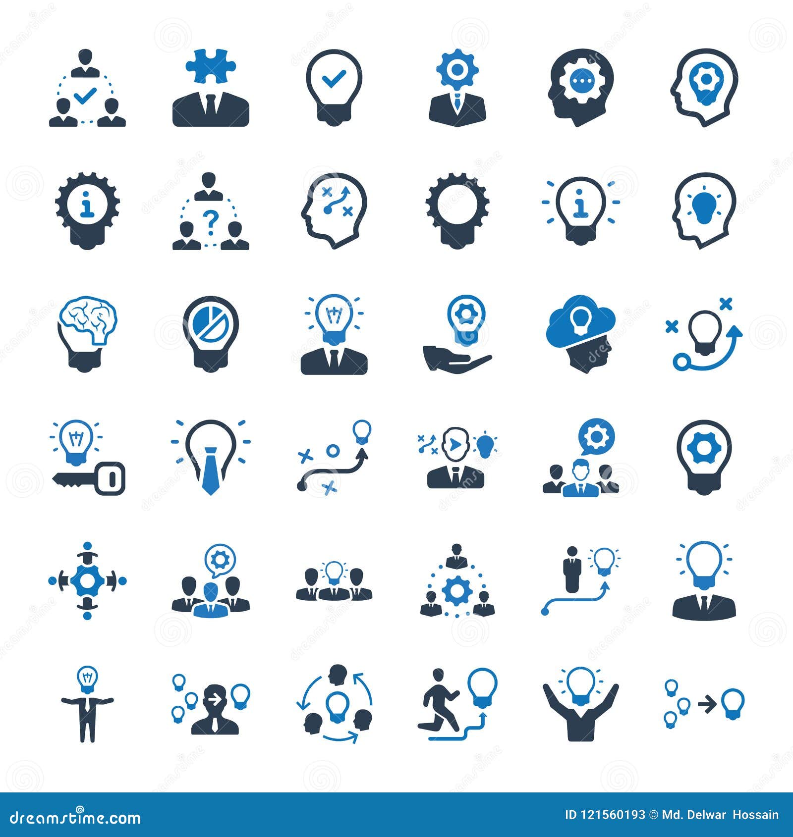 Brainstorming and Idea Development Icons - Blue Version Stock Vector ...