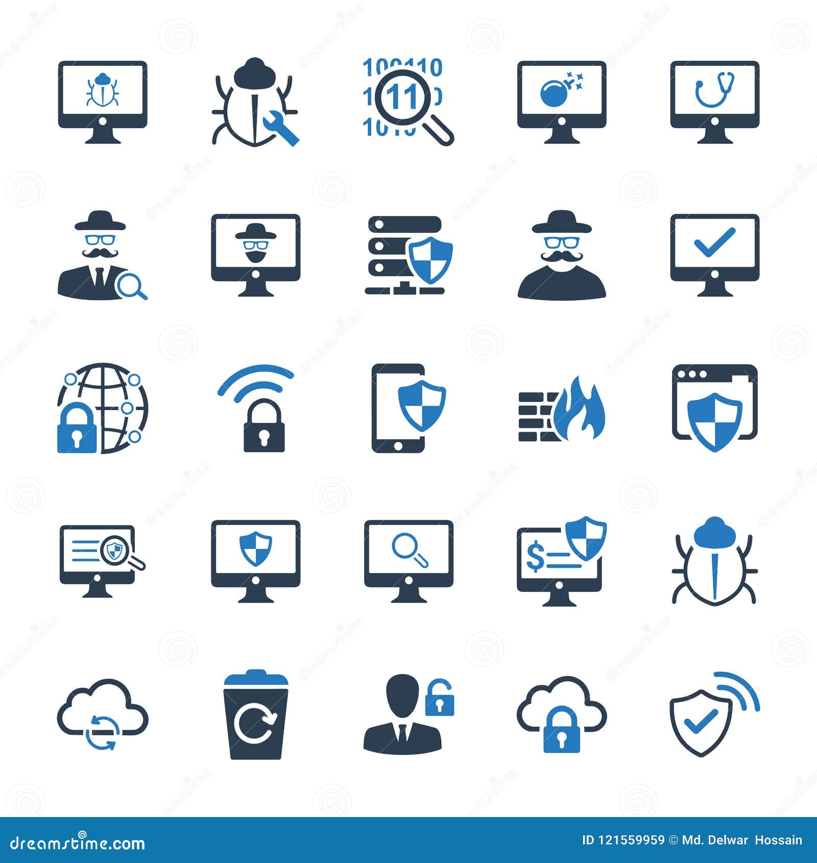 Cyber Security Icons - Blue Version Stock Illustration - Illustration ...