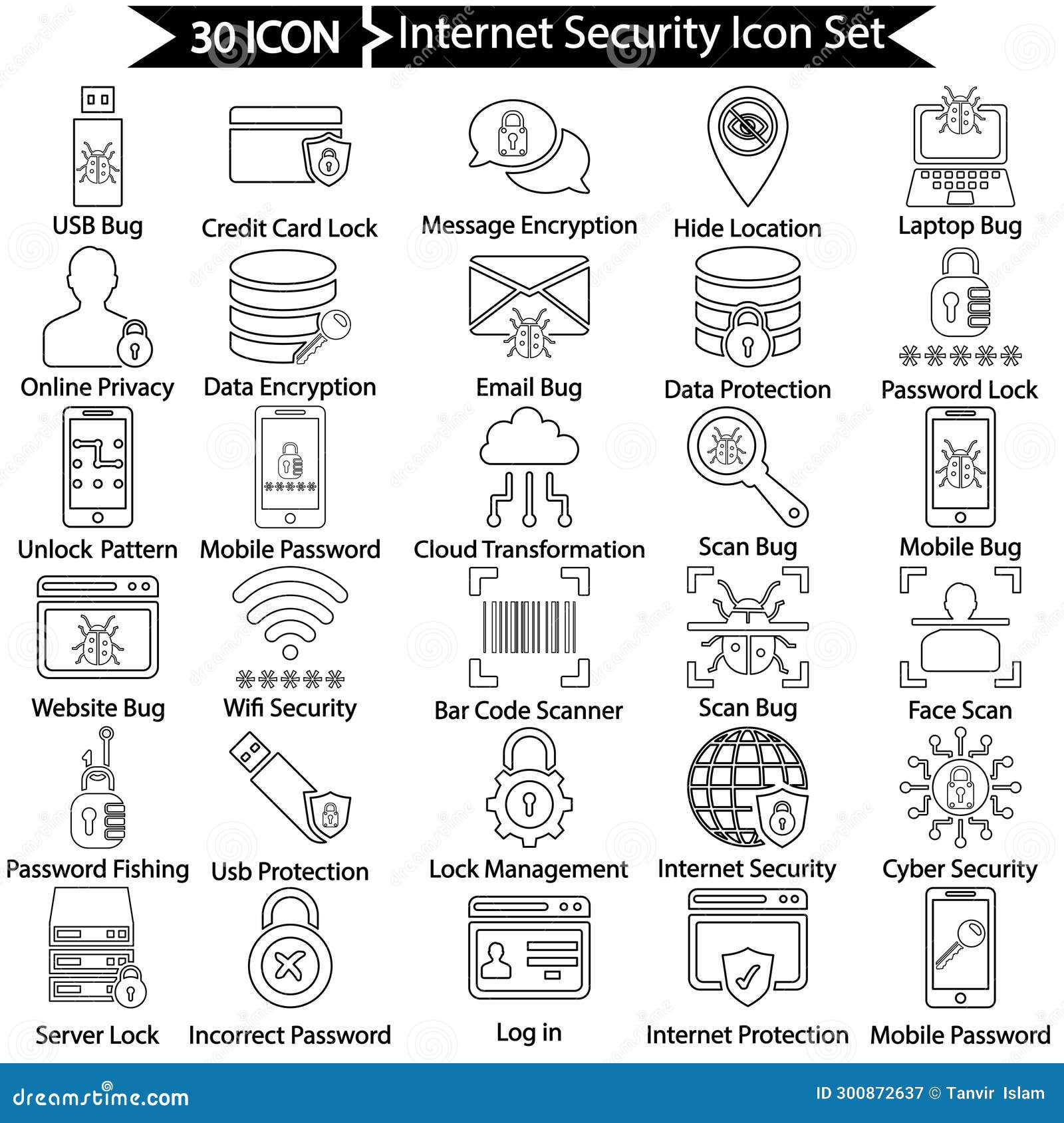 Internet Security Icon Set in Outline Style Stock Illustration - Illustration of incorrect ...