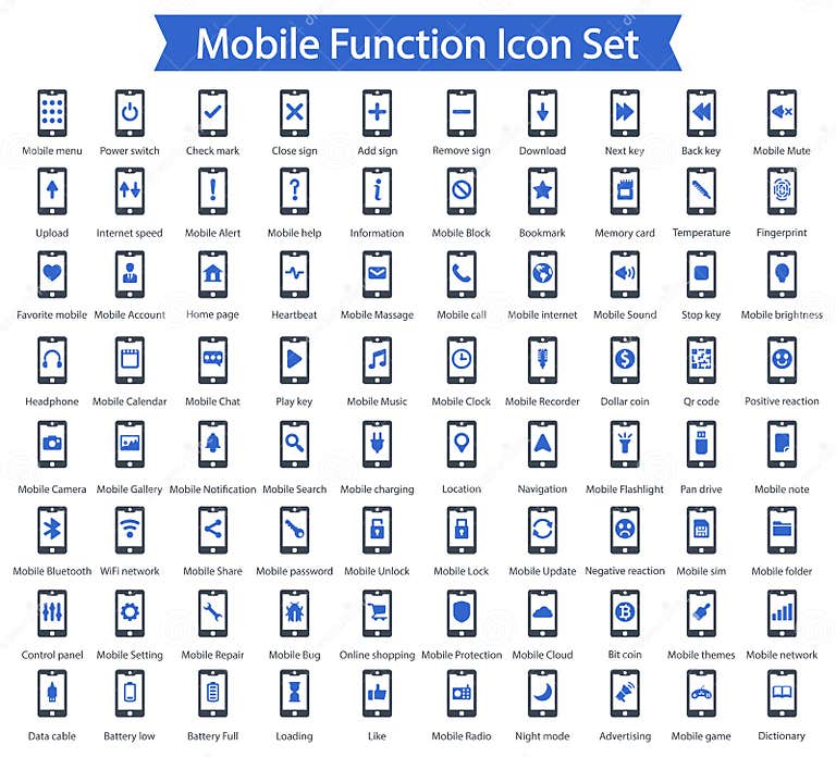 Mobile Function Icon Set stock vector. Illustration of code - 226624176