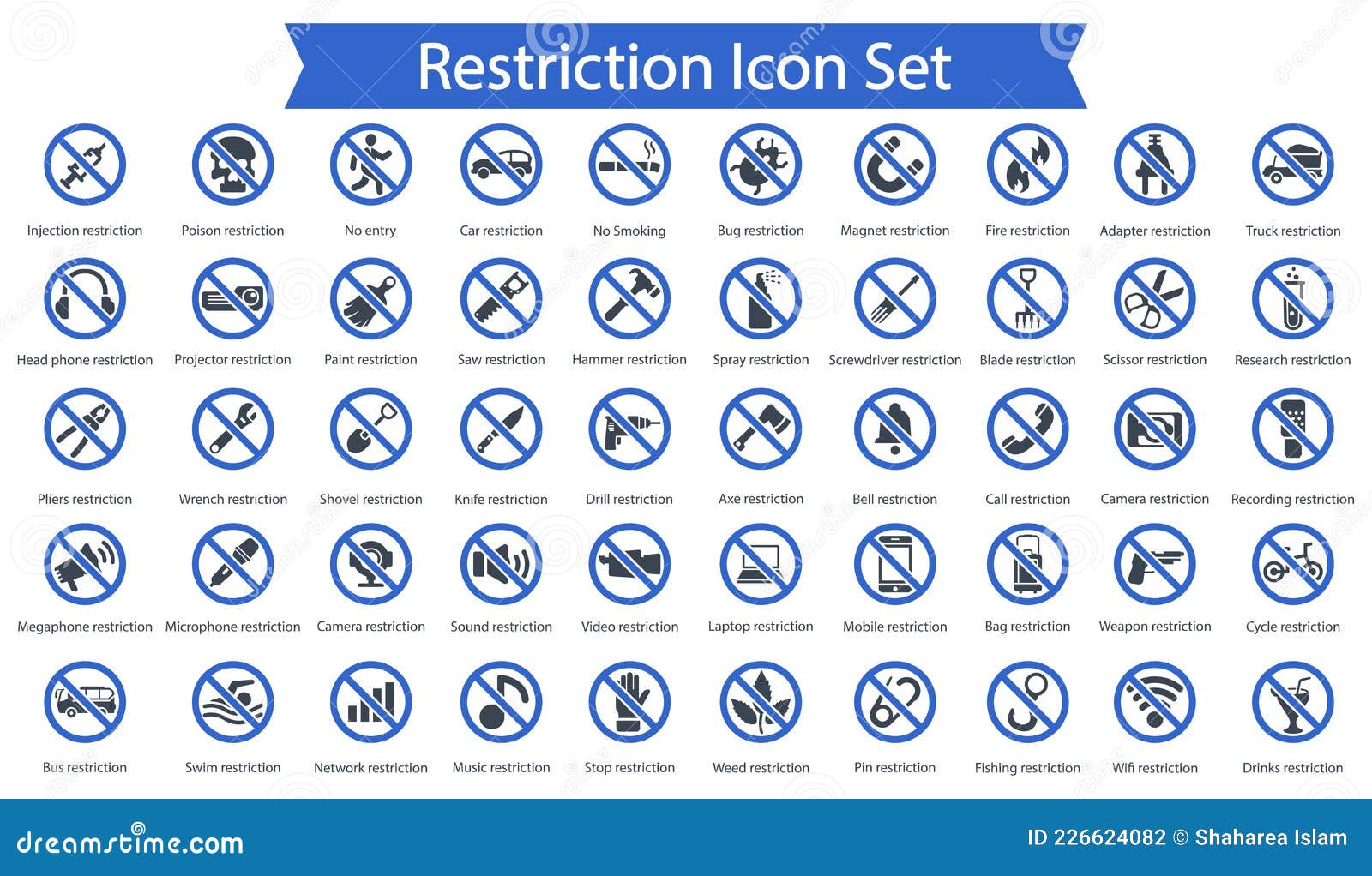 Restriction Icon Set stock vector. Illustration of adapter - 226624082