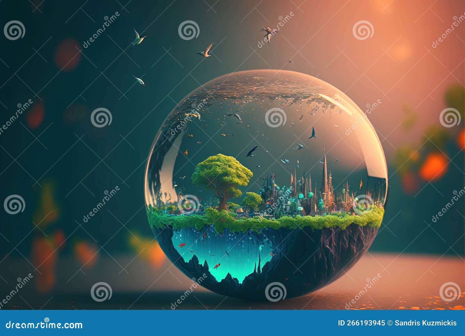 Beautiful Microworld in a Glass Ball. Generative AI Stock Illustration ...