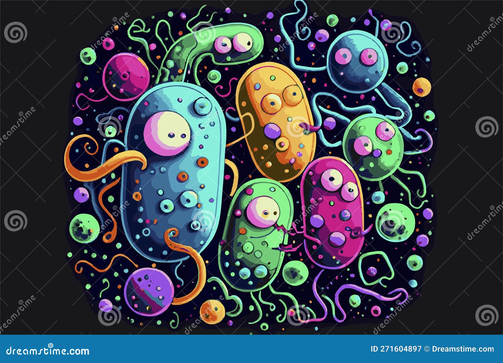 Beautiful Microworld, Microbes of Different Shapes Stock Illustration ...