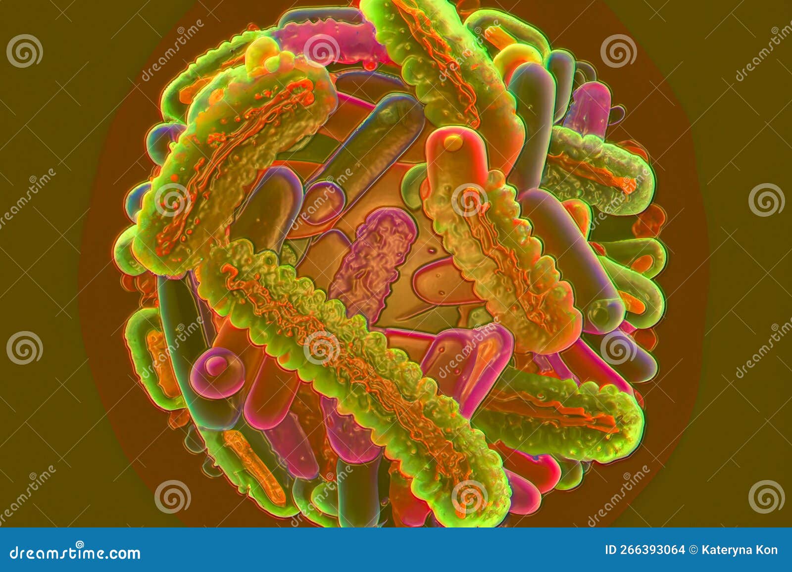 Beautiful Microworld, Microbes of Different Shapes, 3D Illustration ...