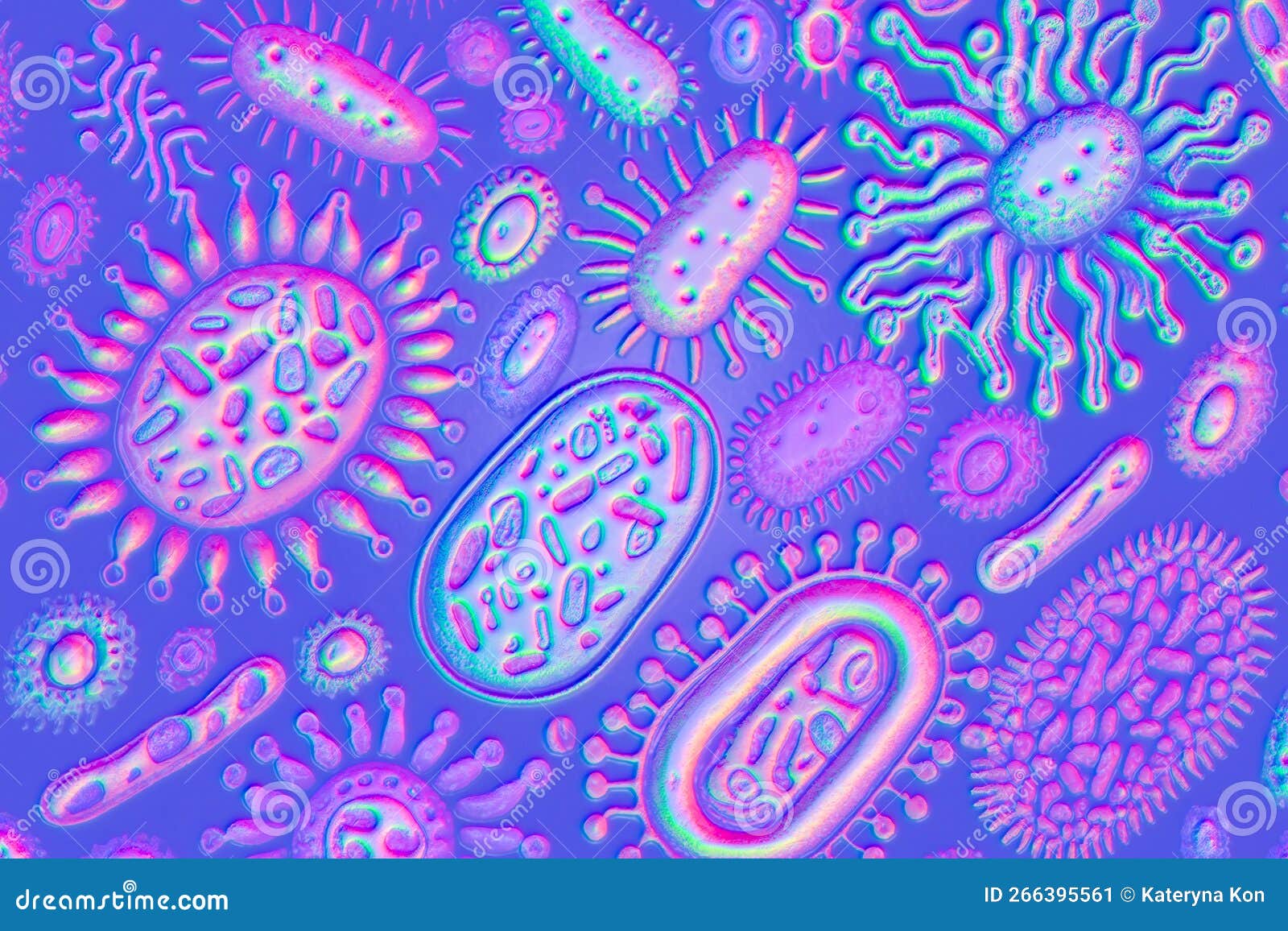 Beautiful Microworld, Microbes of Different Shapes, 3D Illustration ...
