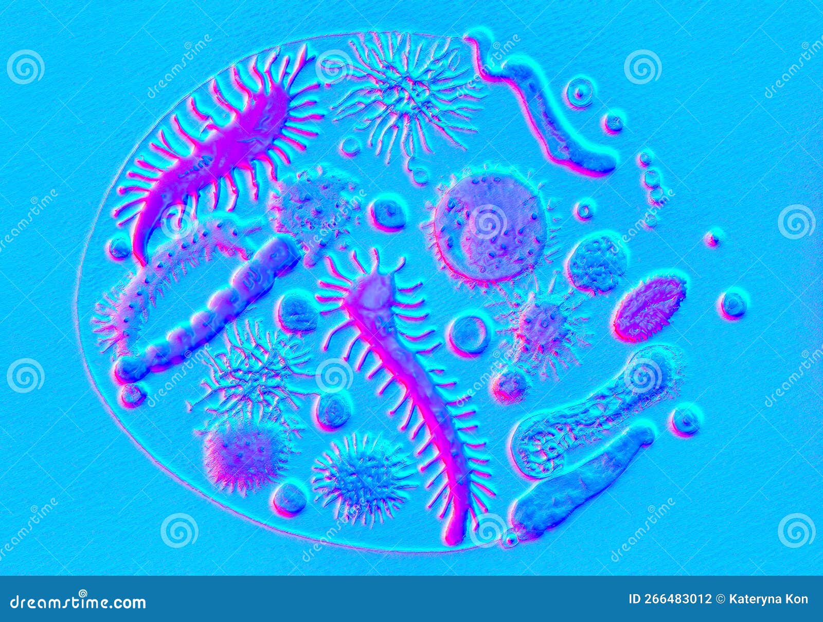 Beautiful Microworld, Microbes of Different Shapes, 3D Illustration ...