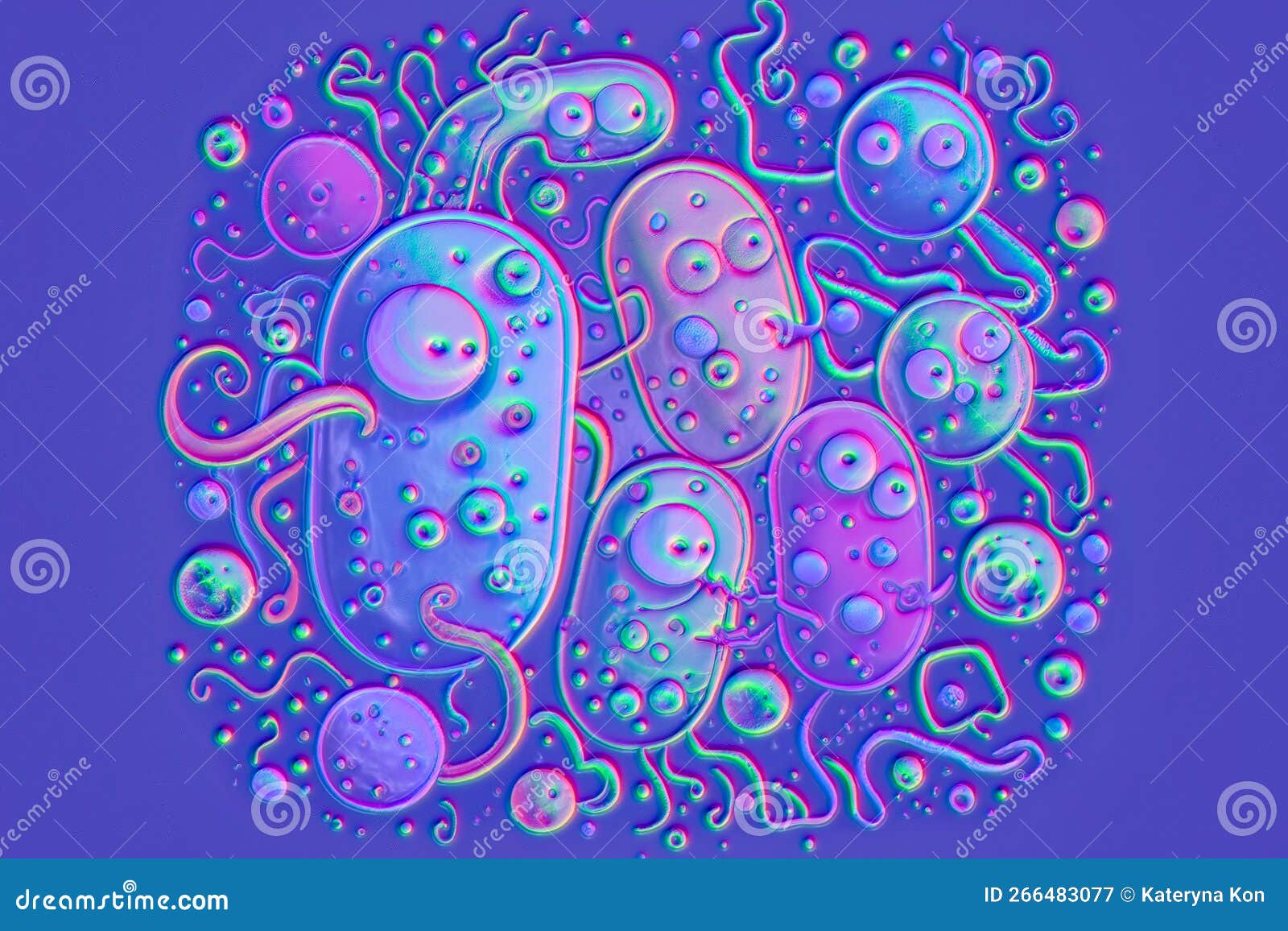 Beautiful Microworld, Microbes of Different Shapes, 3D Illustration ...