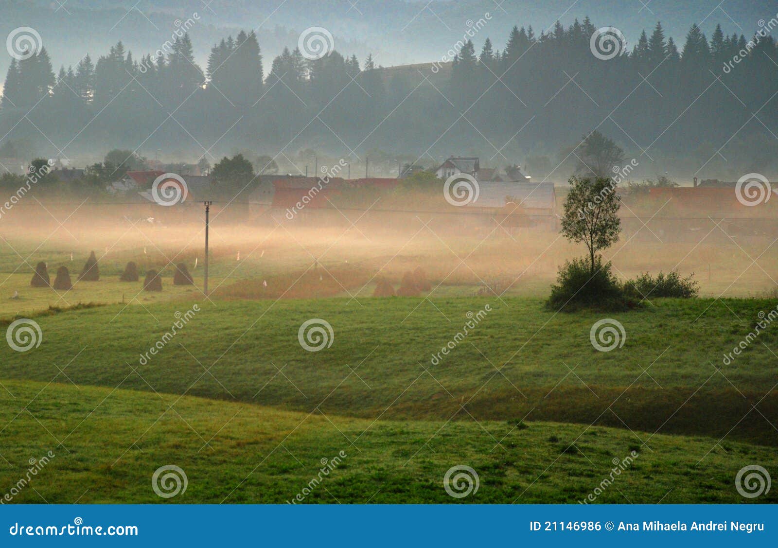 Beautiful Misty Sunrise Over the Village Stock Photo - Image of dawn ...
