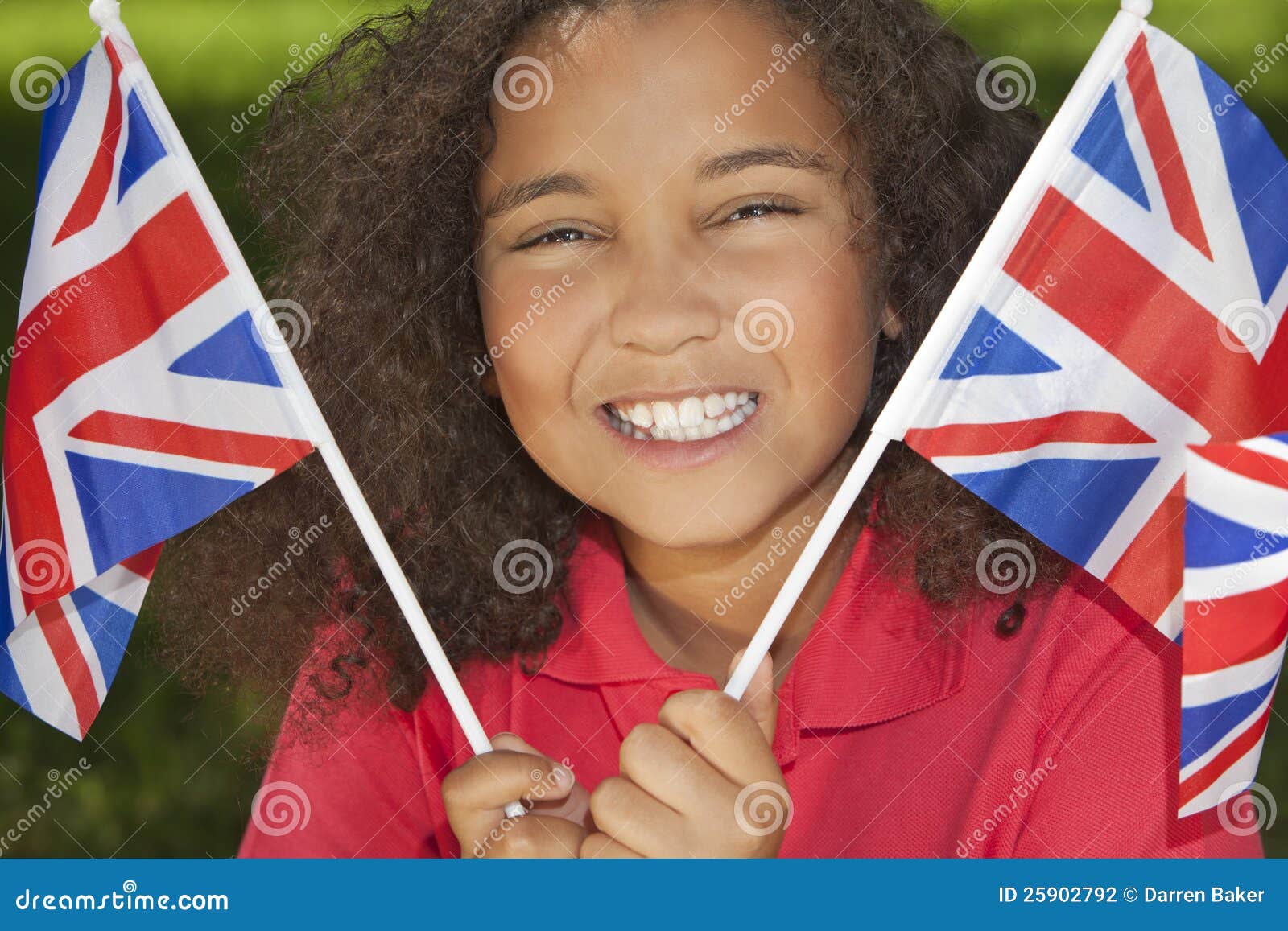 Beautiful Mixed Race Girl with Union Jack Flags Stock Photo - Image of ...
