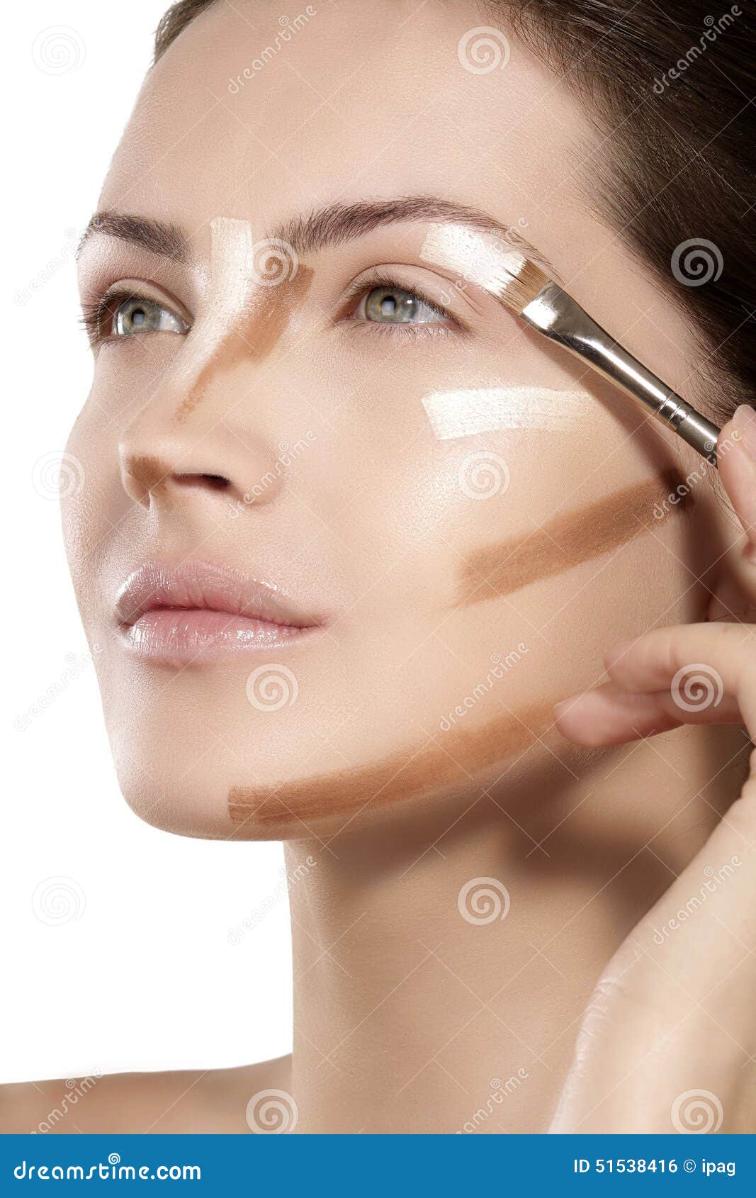 Beautiful Model Applying Foundation with a Brush Stock Photo - Image of ...