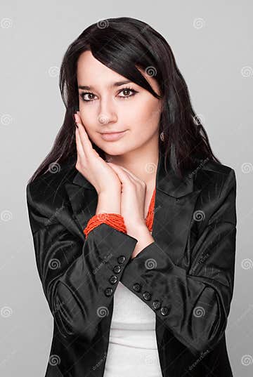 Beautiful Model in Black on White Background Stock Photo - Image of ...
