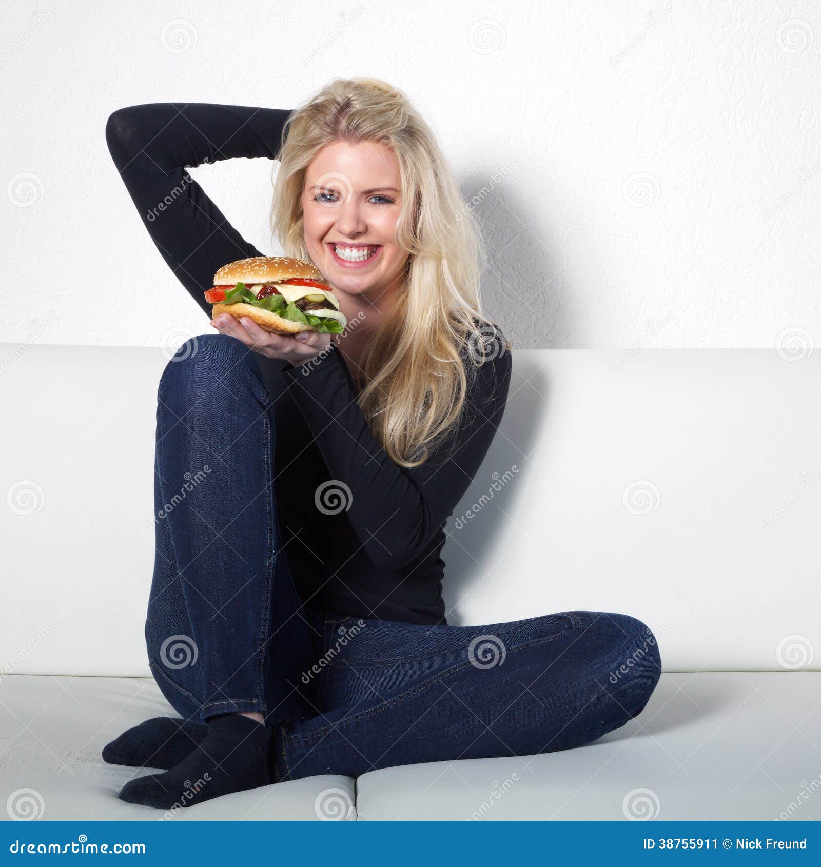 Beautiful Model with Burger Stock Image - Image of health, eating: 38755911