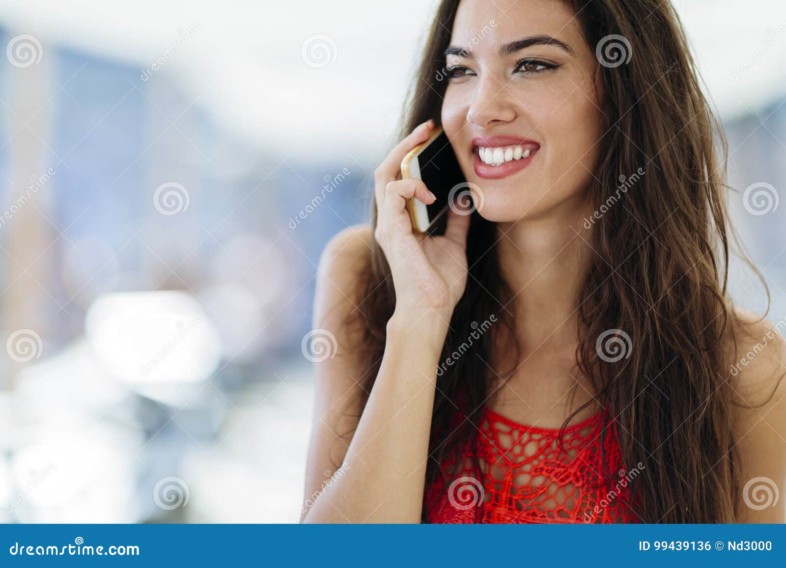 Beautiful Model Calling on Phone Stock Photo - Image of modern, makeup ...
