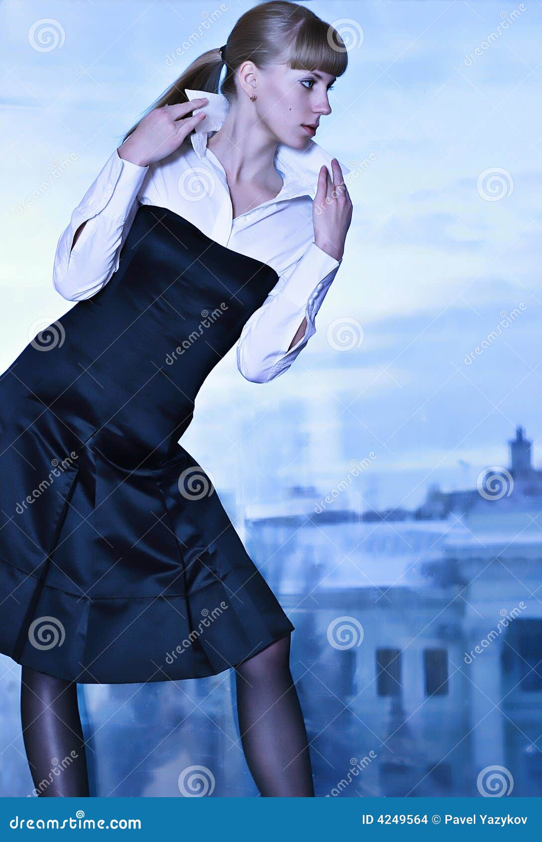 Beautiful Model in Gala Dress Posing Stock Photo - Image of dark ...