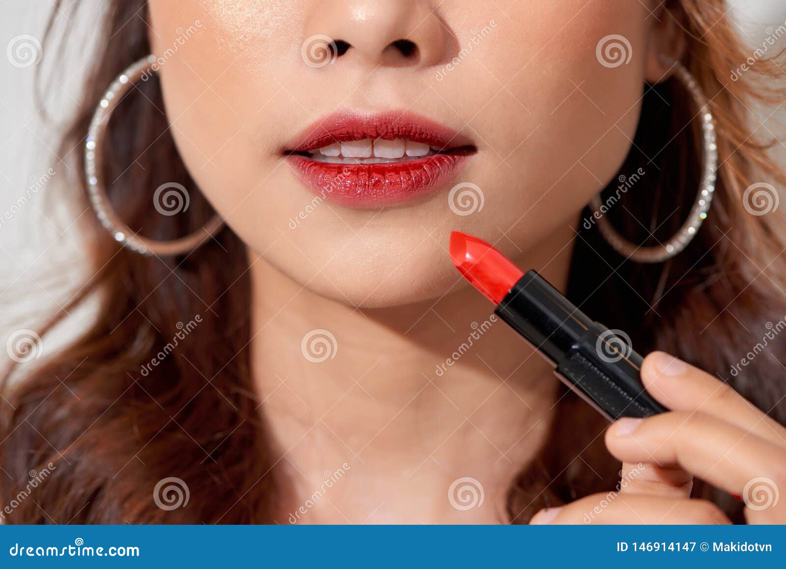 Beautiful Model Girl Holding Lipstick Stock Image - Image of girl ...