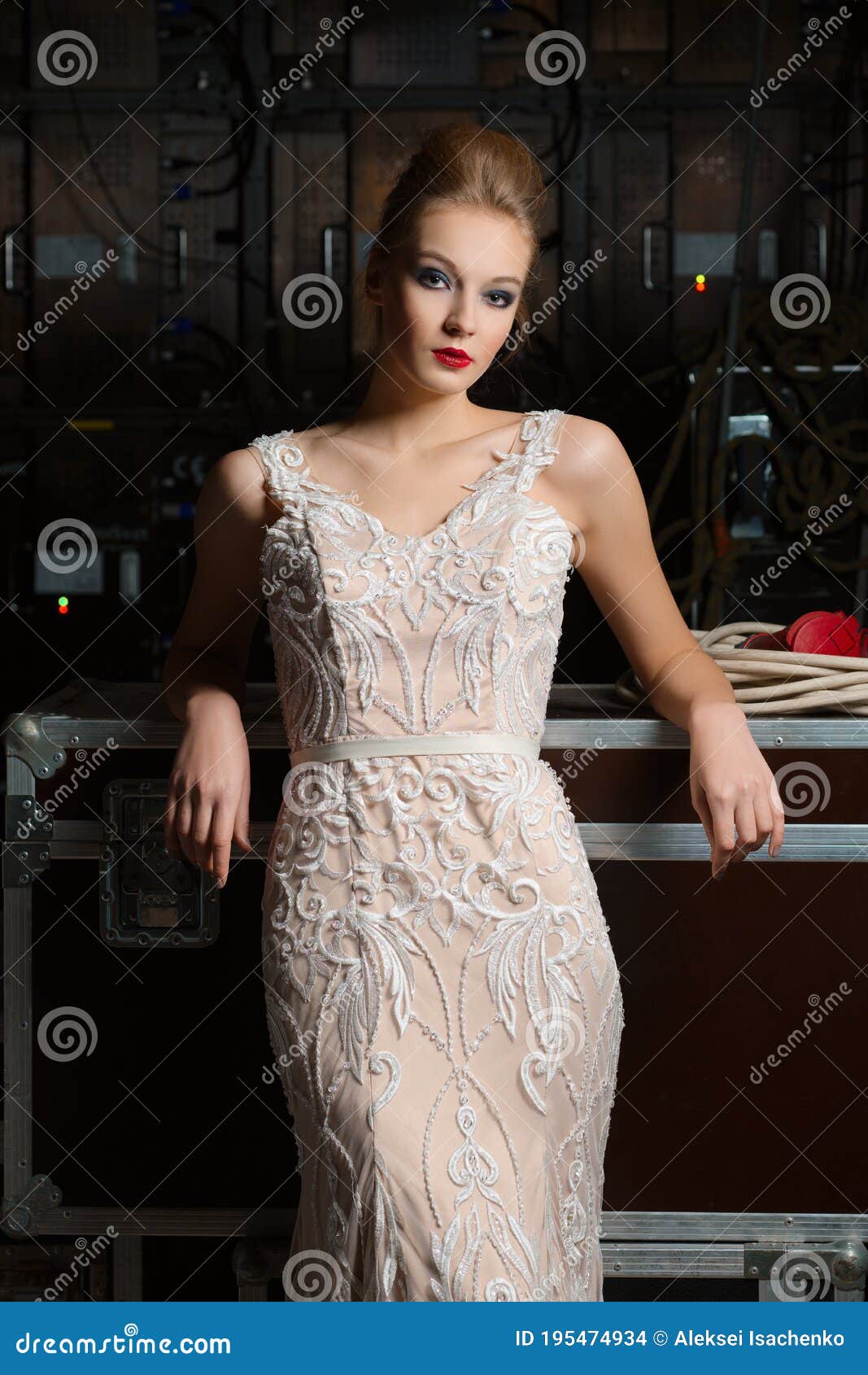 Beautiful Model in Lace Fitted Dress Posing Stock Photo - Image of ...