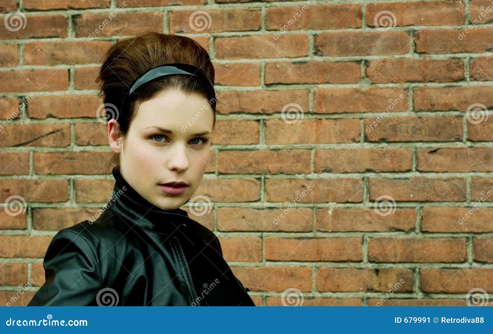 Beautiful Model in Leather Jacket Stock Image - Image of beauty, brick ...