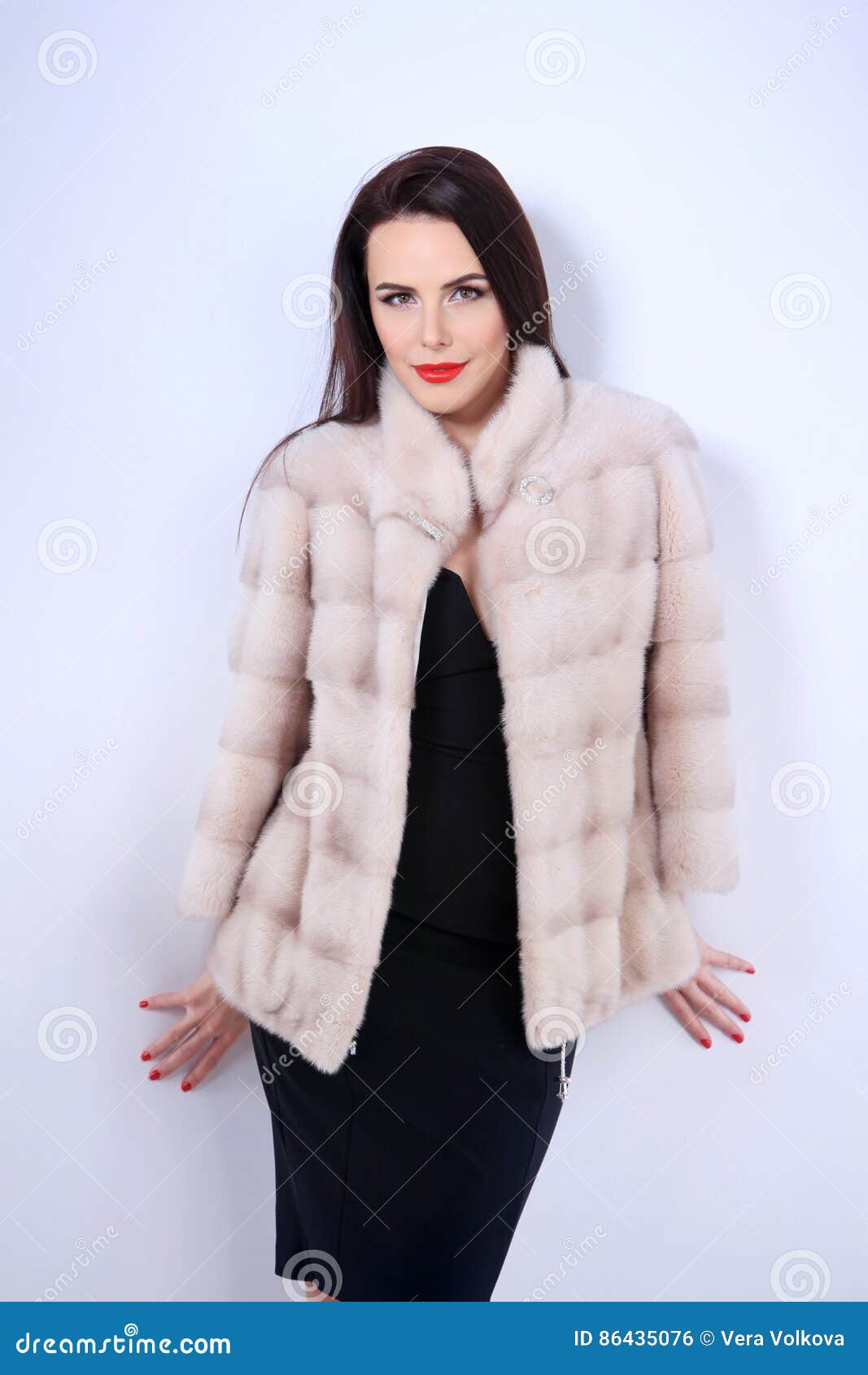 Beautiful Model Looking at Camera in Mink Coat Stock Photo - Image of ...