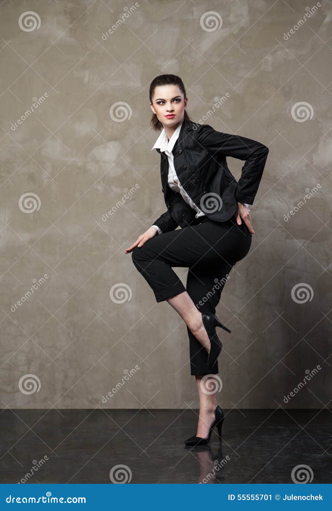 Beautiful Model Posing on Dark Grey Background Stock Image - Image of ...