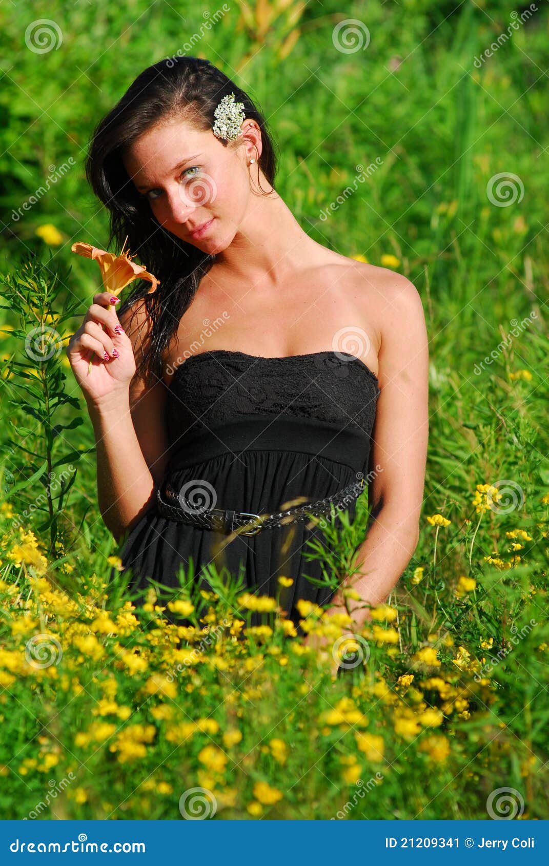 Beautiful Model Posing with a Flower. Stock Image - Image of model ...