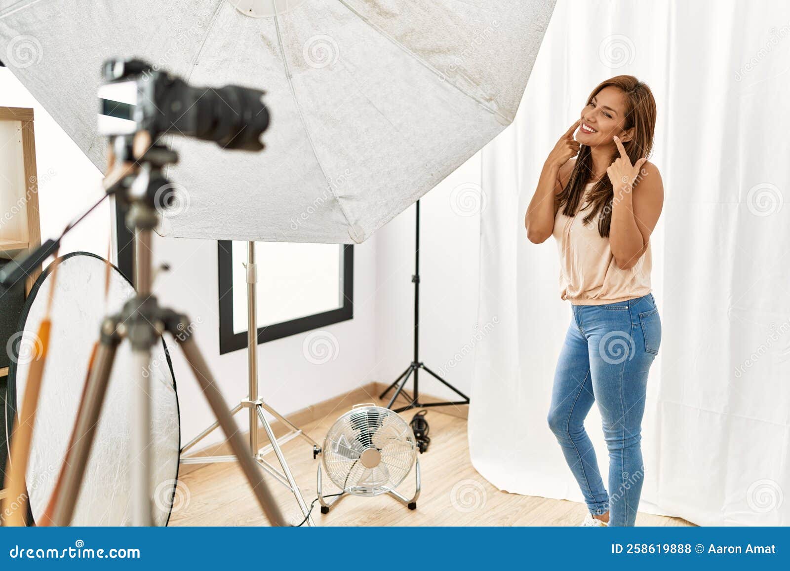 Beautiful Model Posing Front Professional Camera at Studio Stock Photo ...