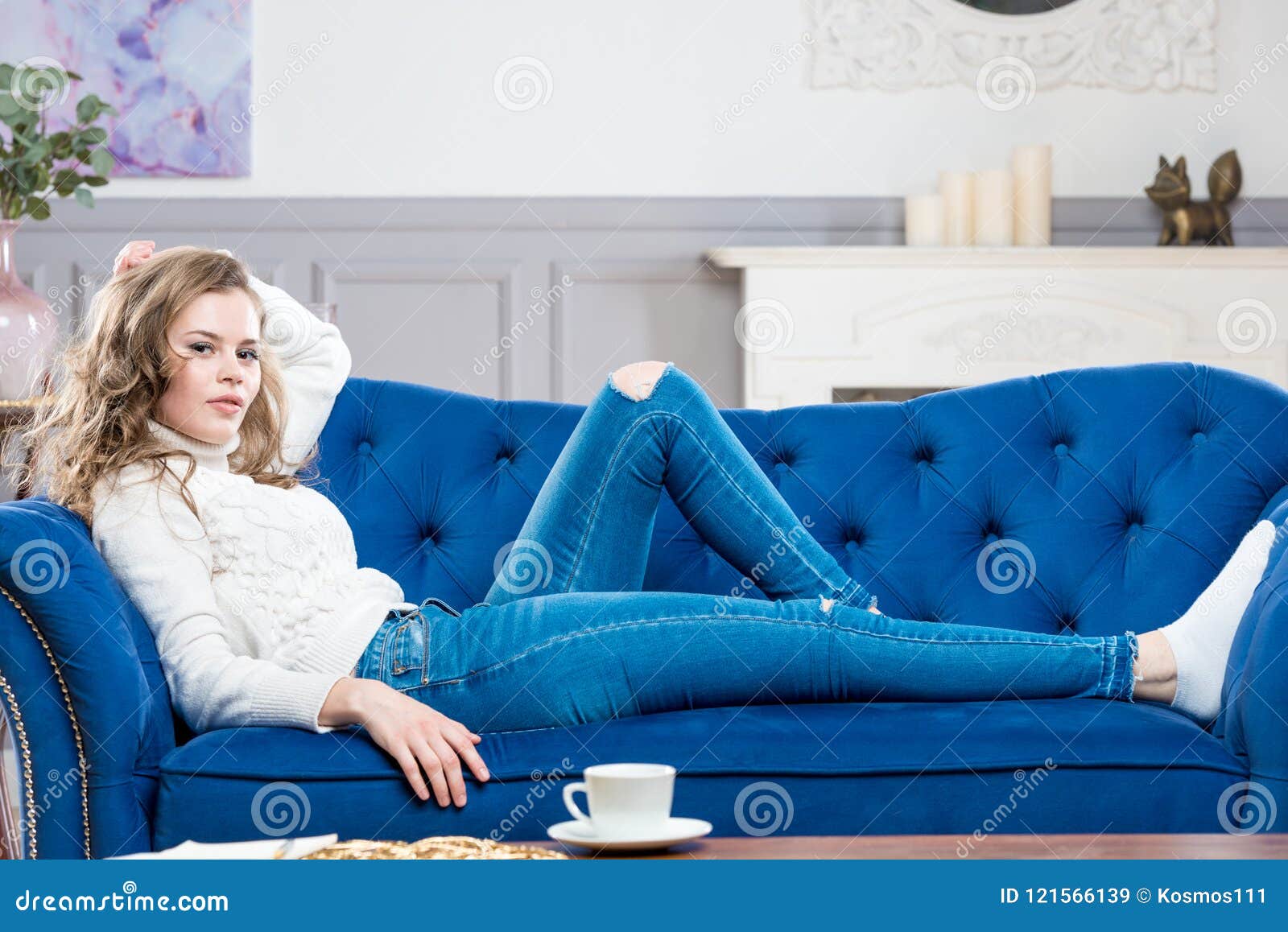 Beautiful Model Posing Lying on Sofa Stock Image - Image of beauty ...