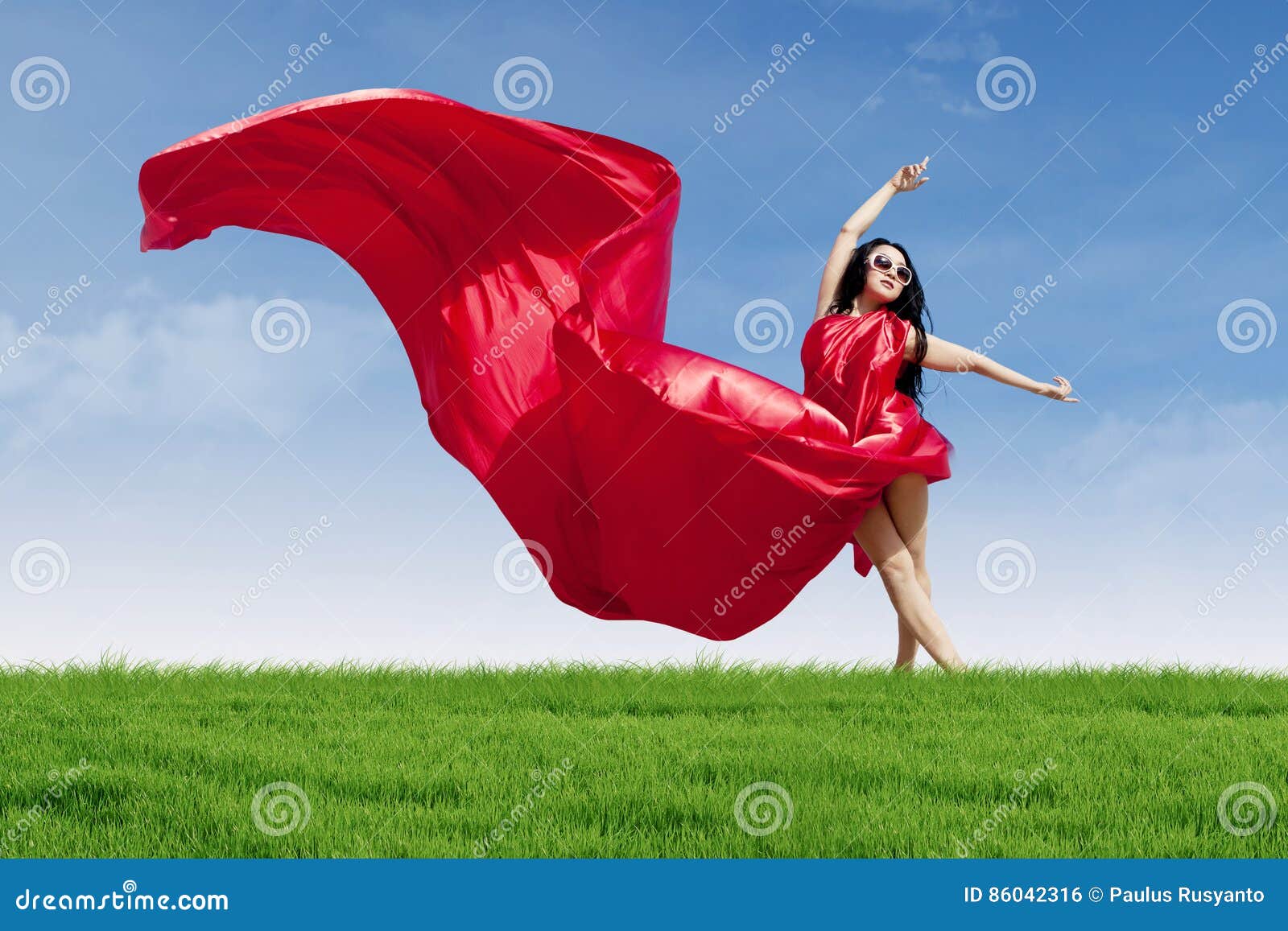 Beautiful Model Posing in Meadow Stock Photo - Image of fashion ...