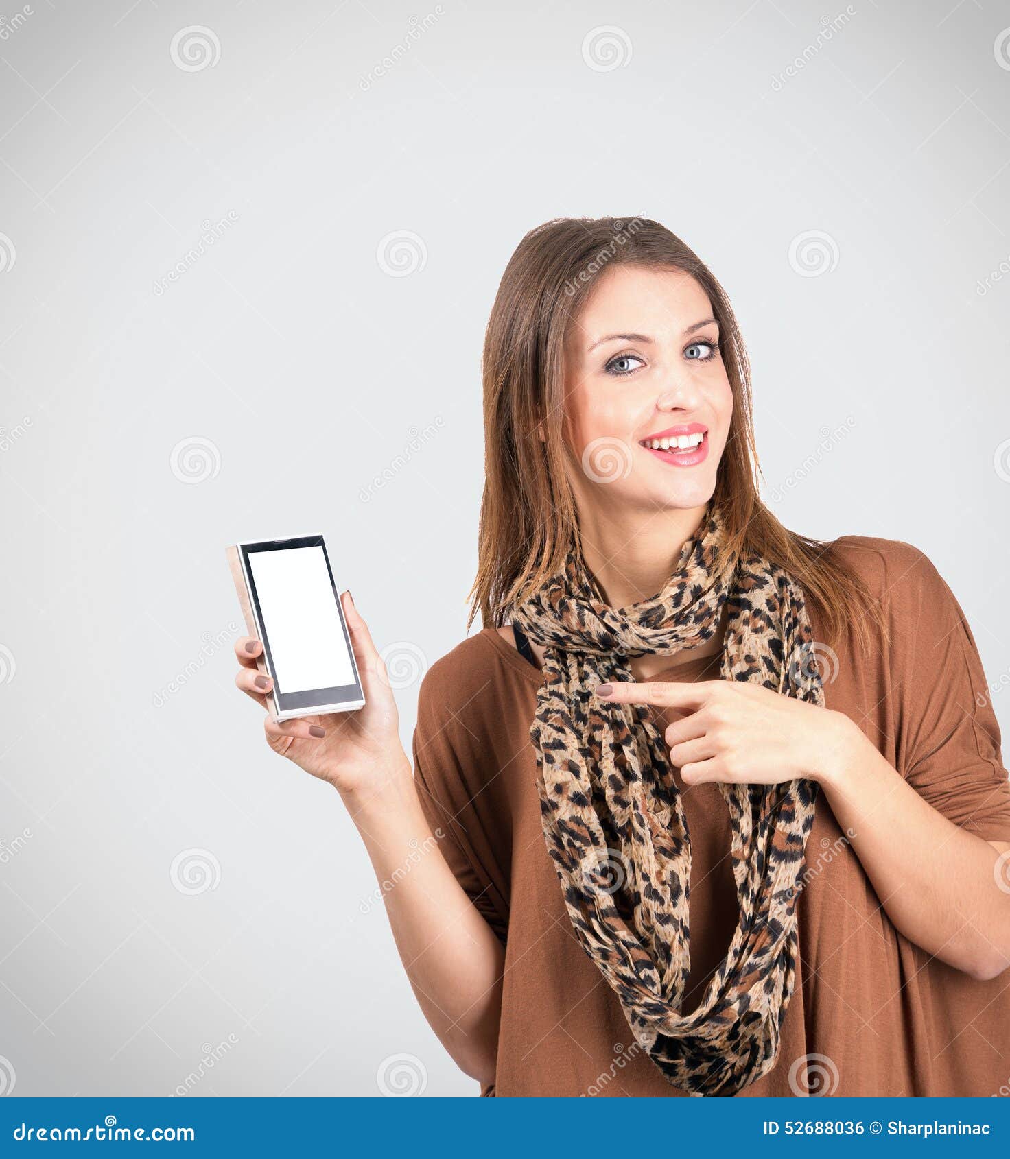 Beautiful Model Presenting Blank Mobile Phone Display Stock Photo ...