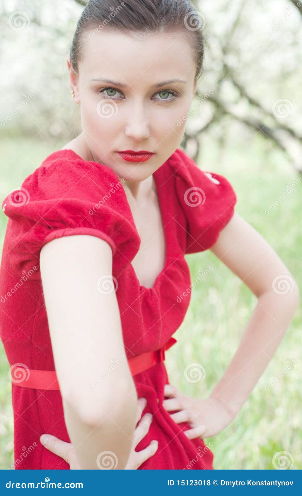 Beautiful Model in Red Dress Stock Photo - Image of dress, femininity ...
