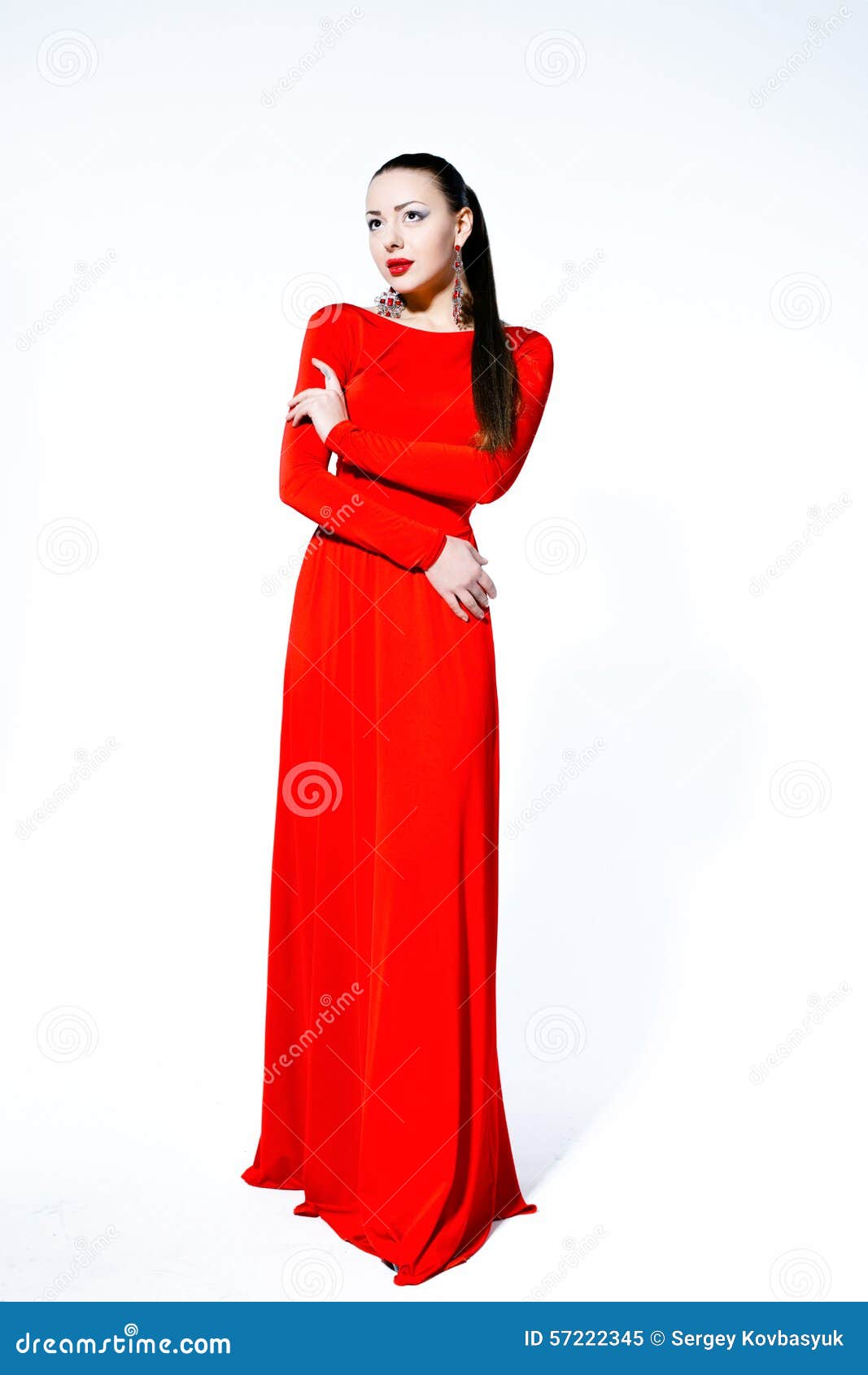 Beautiful Model in Red Dress Stock Image - Image of feminine, looking ...