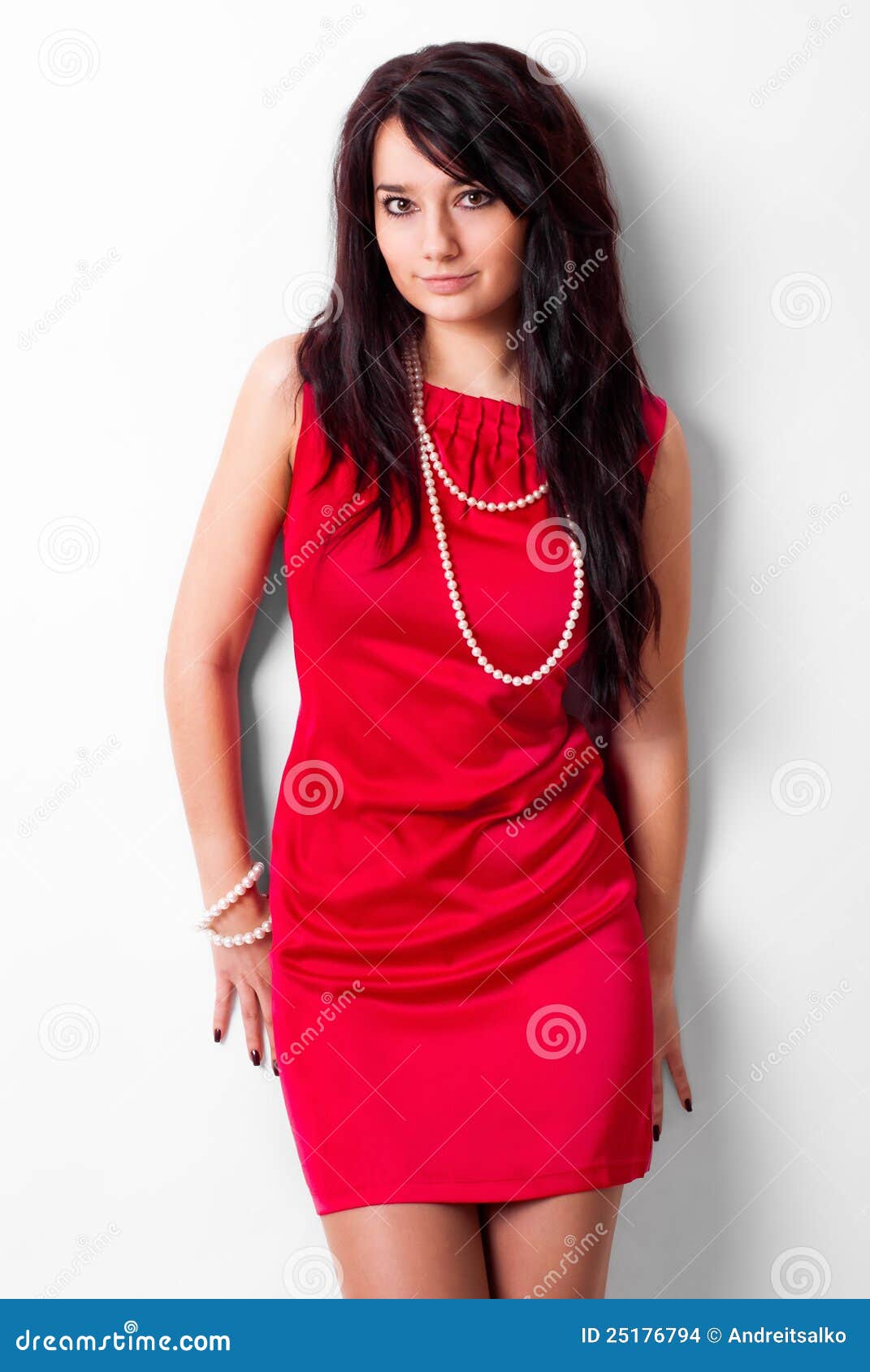 Beautiful Model in Red on White Background Stock Photo - Image of ...