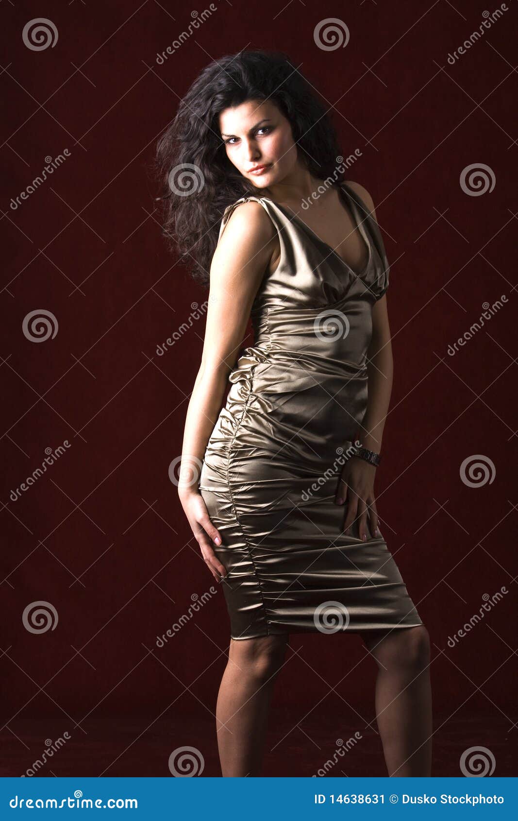 Beautiful Model Wearing Satin Dress Stock Image - Image of hair, blue ...