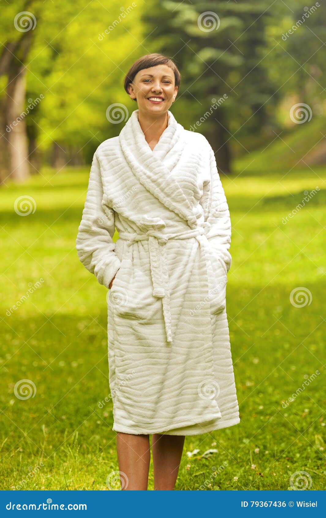 A Beautiful Model Wearing a White Toweling Robe Standing Stock Photo ...